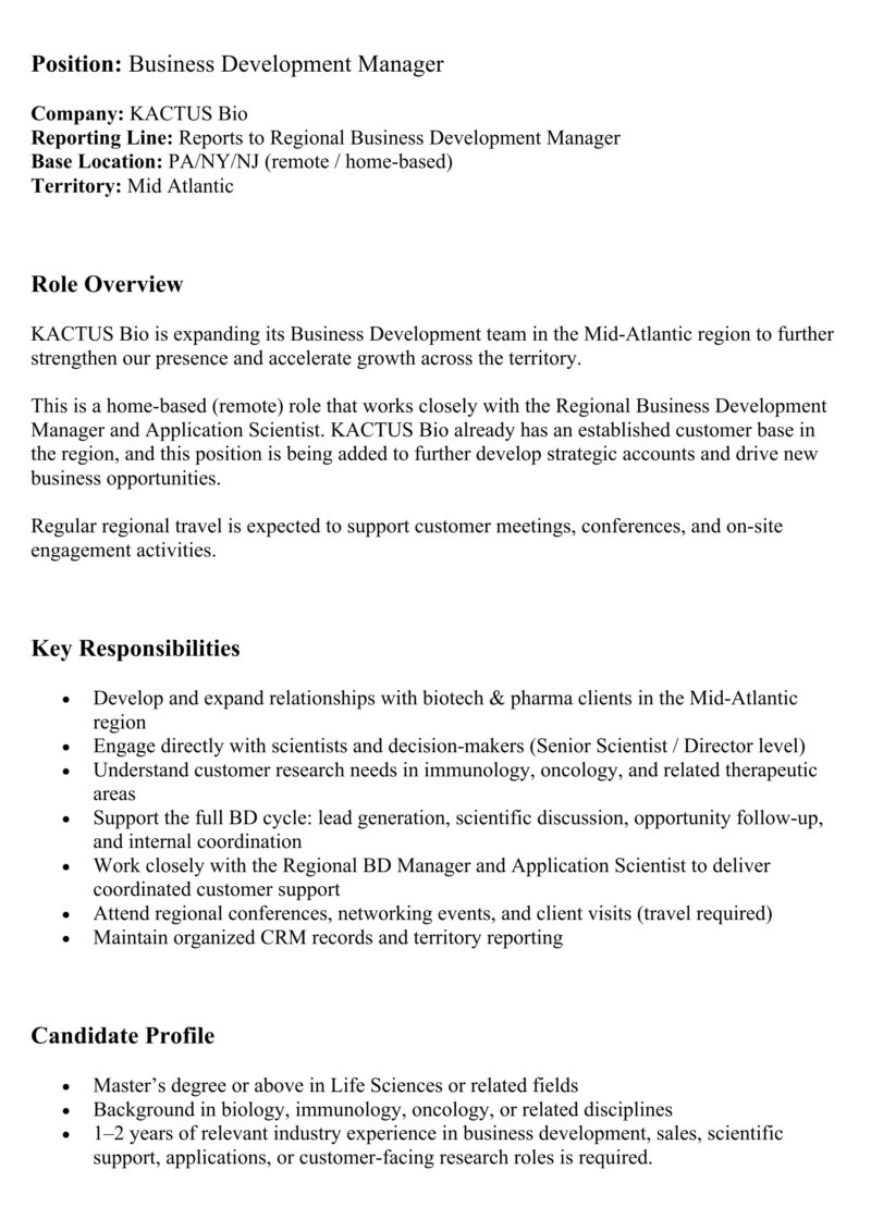 KACTUS Bio – New Positions 2026 – SAPA-GP